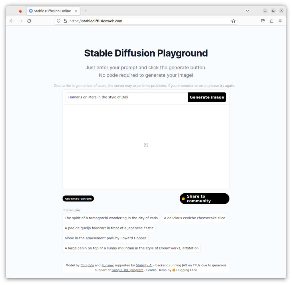 Stable DiffusionをWeb上で試してみる！