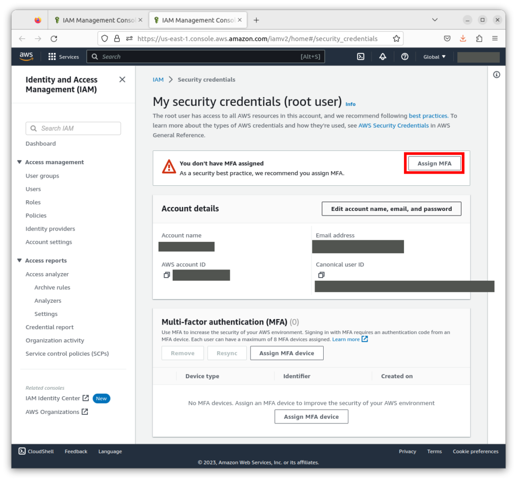 AWSのRootユーザのMFA認証を有効化する！