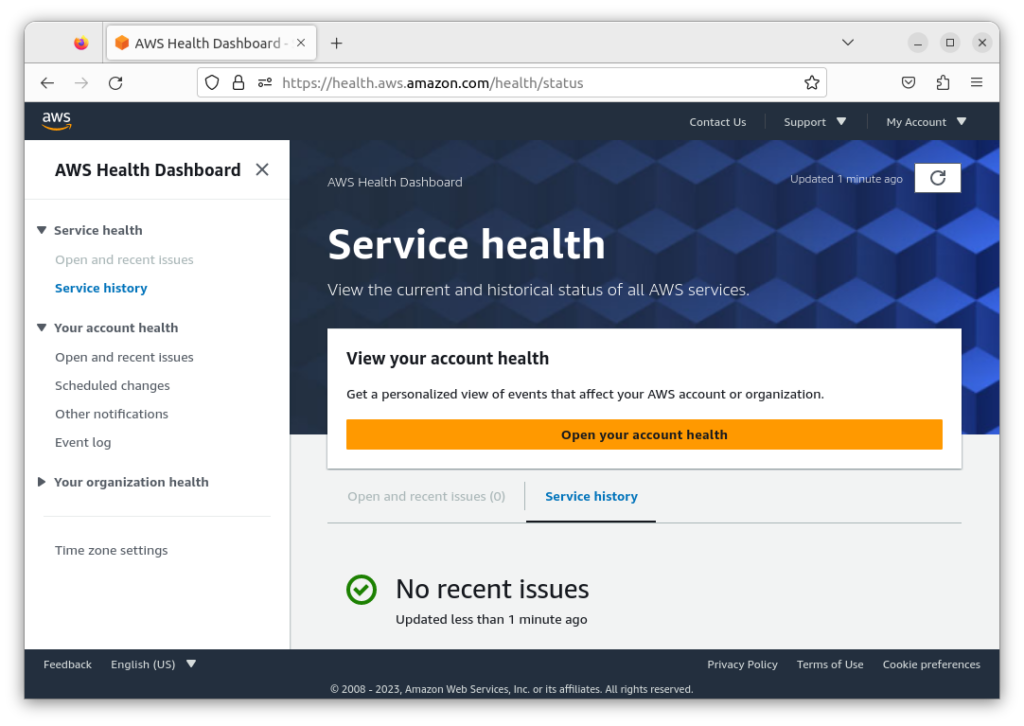 AWSのサービスの稼働状況（障害発生状況）をAWS Health Dashboardで確認する！
