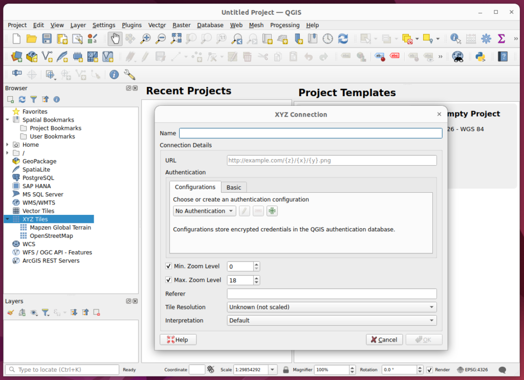 QGISのXYZ Tilesの機能でGoogle Mapを表示する！